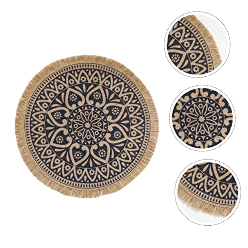 DECHOUS 1pc Jute Placemats Glass Coasters for Drinks Natural Home Decor Office Desk Decorations Mandala Dinking Coasters Round Cup Mat Pad Dining Table Placemat Household Place Mat Linen