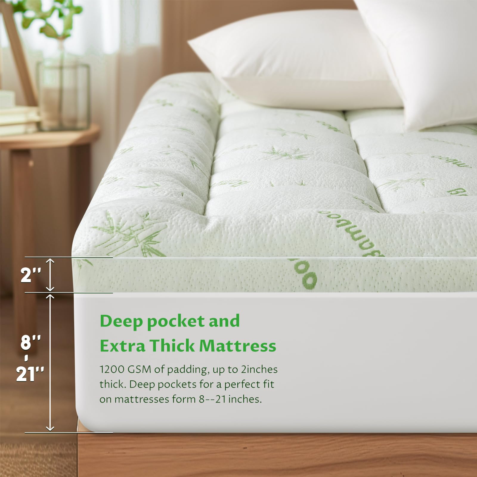 Baauye Bamboo Breathable Mattress Topper(Queen,60"x80")