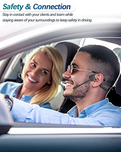 Bone Conduction Headphones with Mic,Bluetooth Headset with Noise-Canceling Boom Microphone, Wireless Headset Waterproof Open Ear Headphones for Trucker Drivers Online Meeting Office Home Business