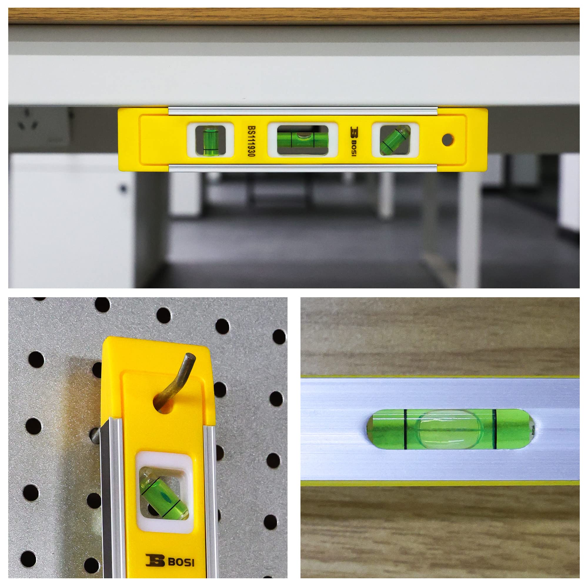 B BOSI TOOLS 9 Inch Magnetic Torpedo Level, Magnetic Box Level 45°/90°/180° Bubbles, Small Level Tool for Measuring