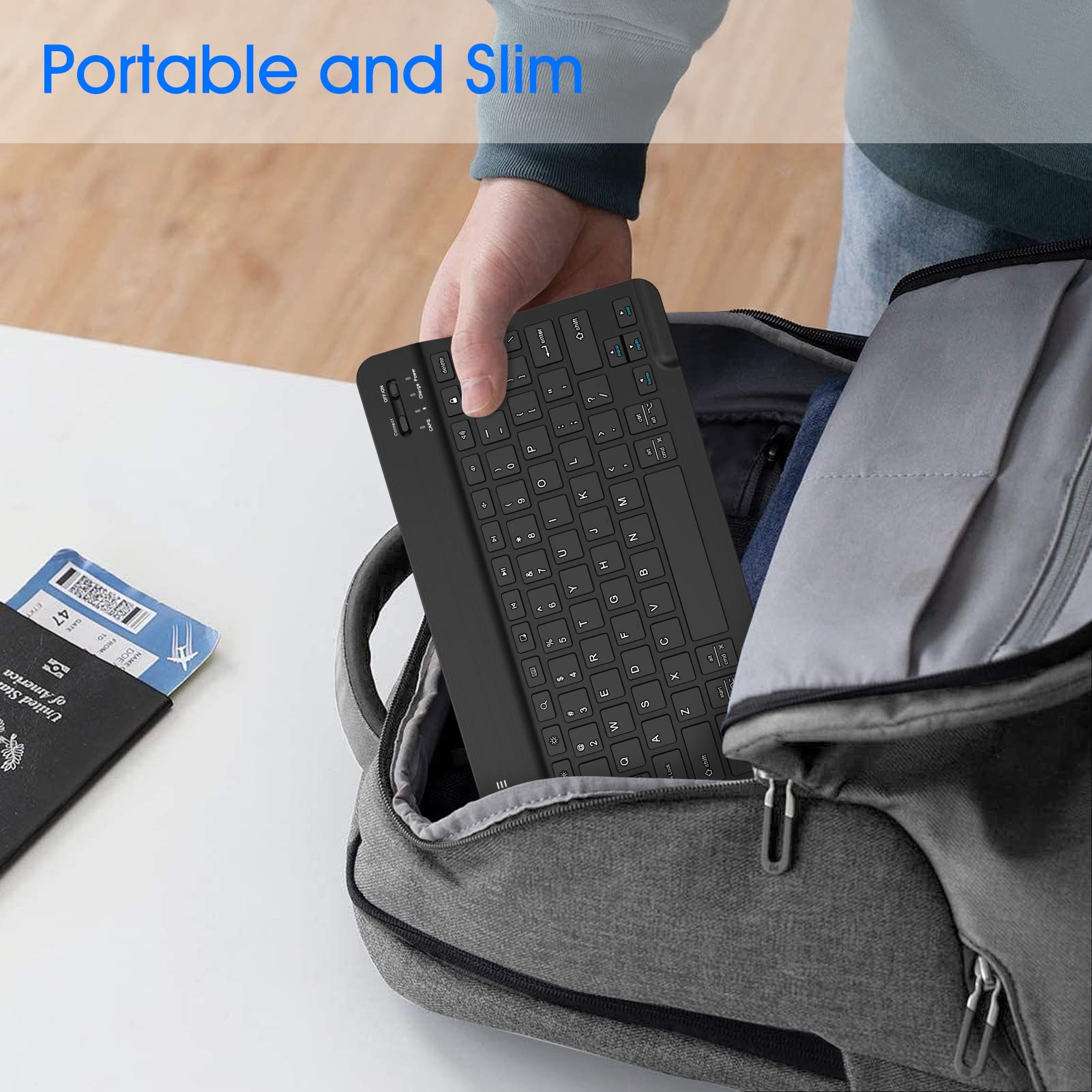 FINTIE 10-Inch Ultrathin Wireless Bluetooth Keyboard for iPad Samsung Tablet, iPhone Smartphone, iOS, Android Tablets Phone, Black