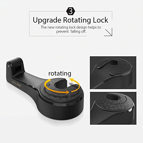 OCUBE Car Hooks Car Seat Back Hooks with Phone Holder, (2 Pack) Universal Vehicle Car Headrest Hooks Hanger with Lock and Phone Bracket for Holding Phones and Hanging Bag, Purse, Cloth, Grocery-Black