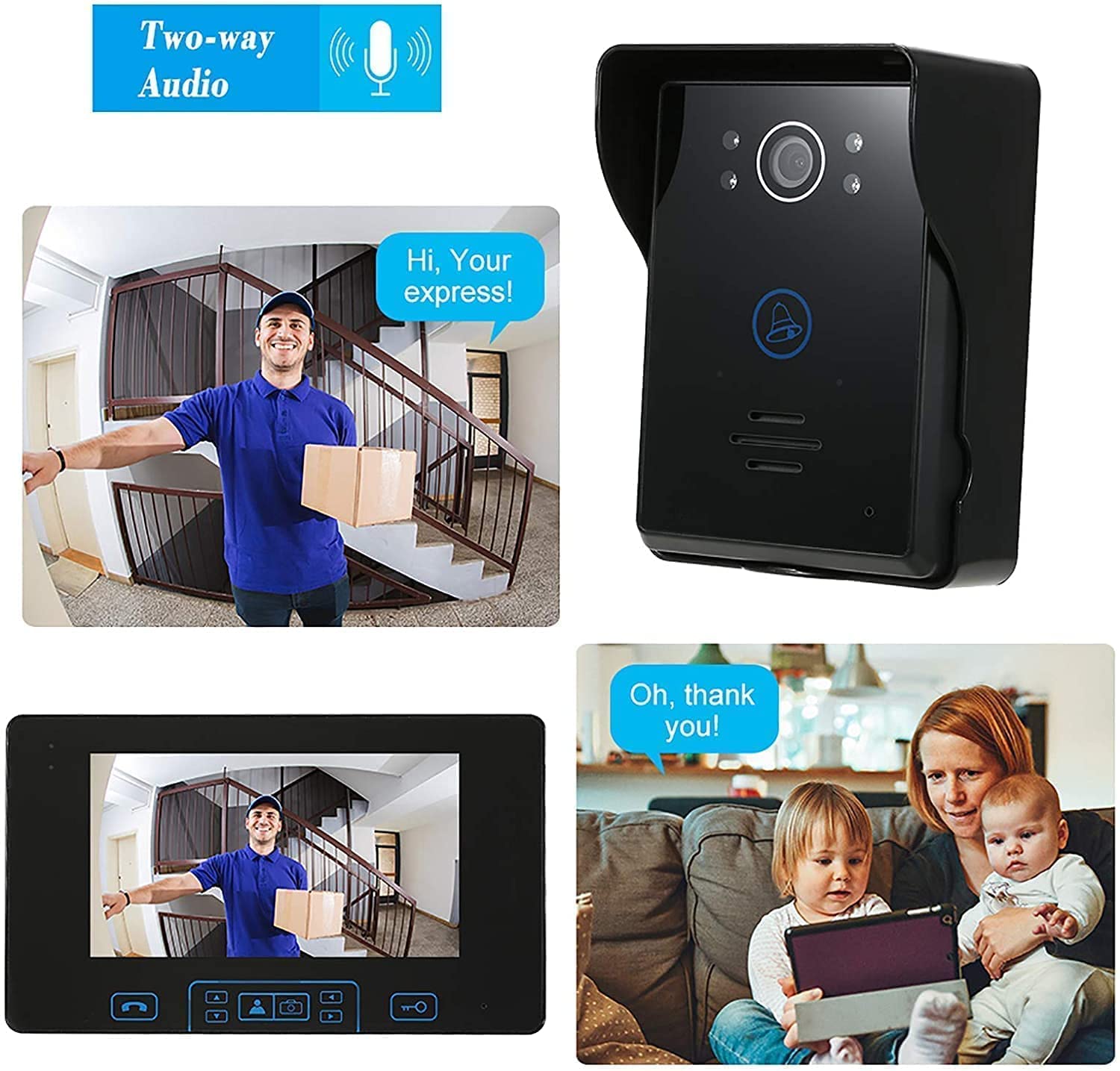 ANJIELO SMART Video Intercom 2.4GHz Wireless 7''Touch Key Screen Video Door Phone Intercom Access Control System Doorbell Night Vision