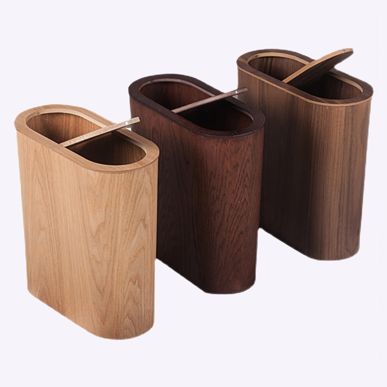 DRSFF Ultra-Narrow Trash Can for Bathroom Kitchen Gap , Nordic Wooden Large Garbage Bin Bedroom Offices Durable Rubbish Container Wastebasket with Swing Top Lid (Color : B)
