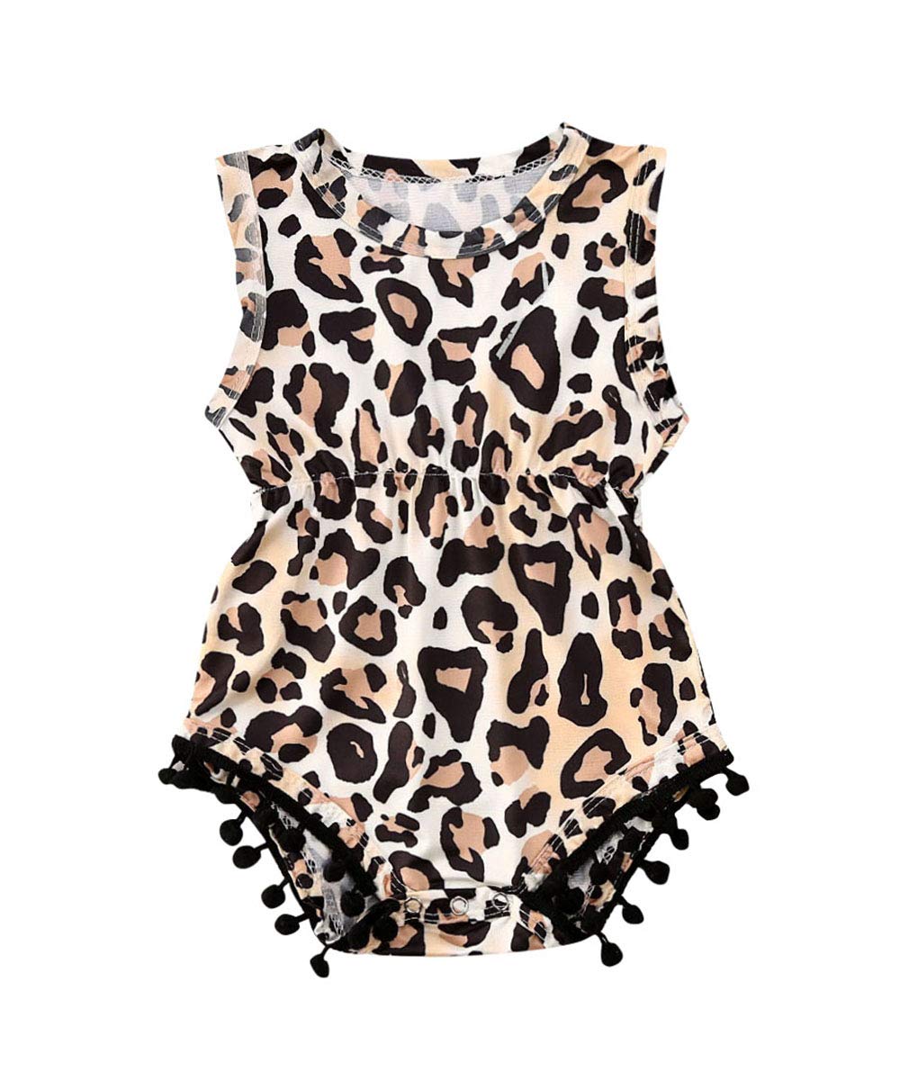 Newborn Kids Baby Girls Clothes Floral Jumpsuit Romper Playsuit Backless Ruffle Headband Sunsuit Outfits (Leopard, 0-6 Months)