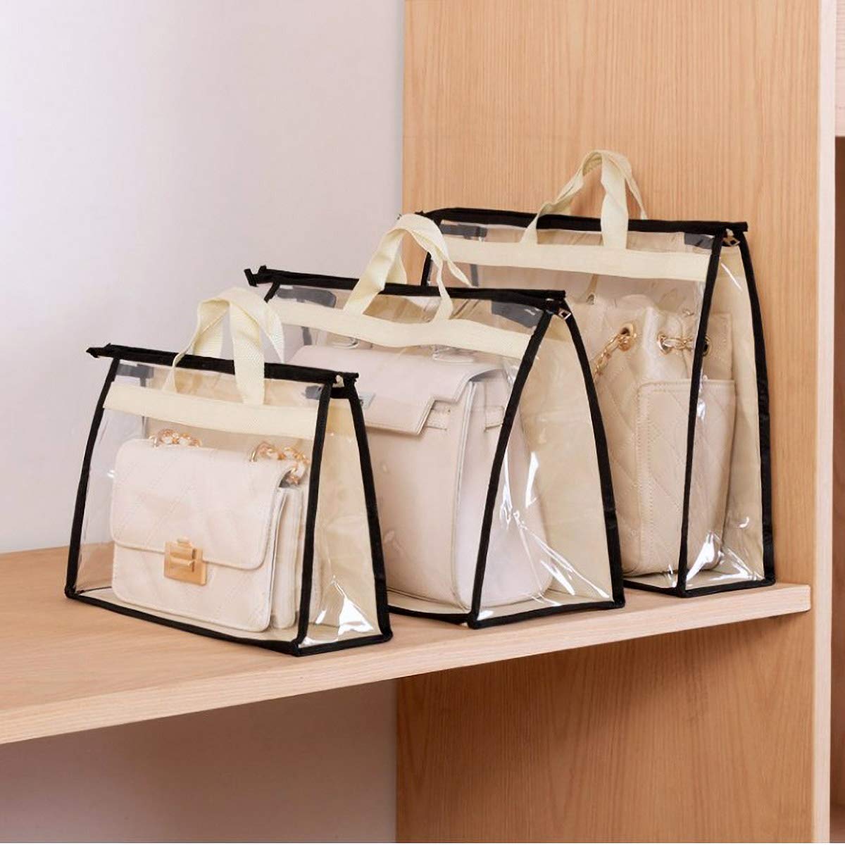 CINPIUK 10 Set Handbag Storage Organizer Dust Bags for Purses Handbags Closet, Clear Purse Protector Storage Bag Dust Cover for Bags, Closet Organizer for Handbags with Hooks