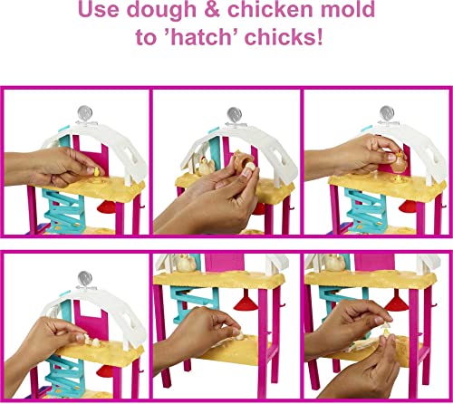 Barbie Doll & Playset, Hatch & Gather Egg Farm with Hatching Molds & Dough, Chicken Coop, 10 Animals & Accessories, Brunette Doll