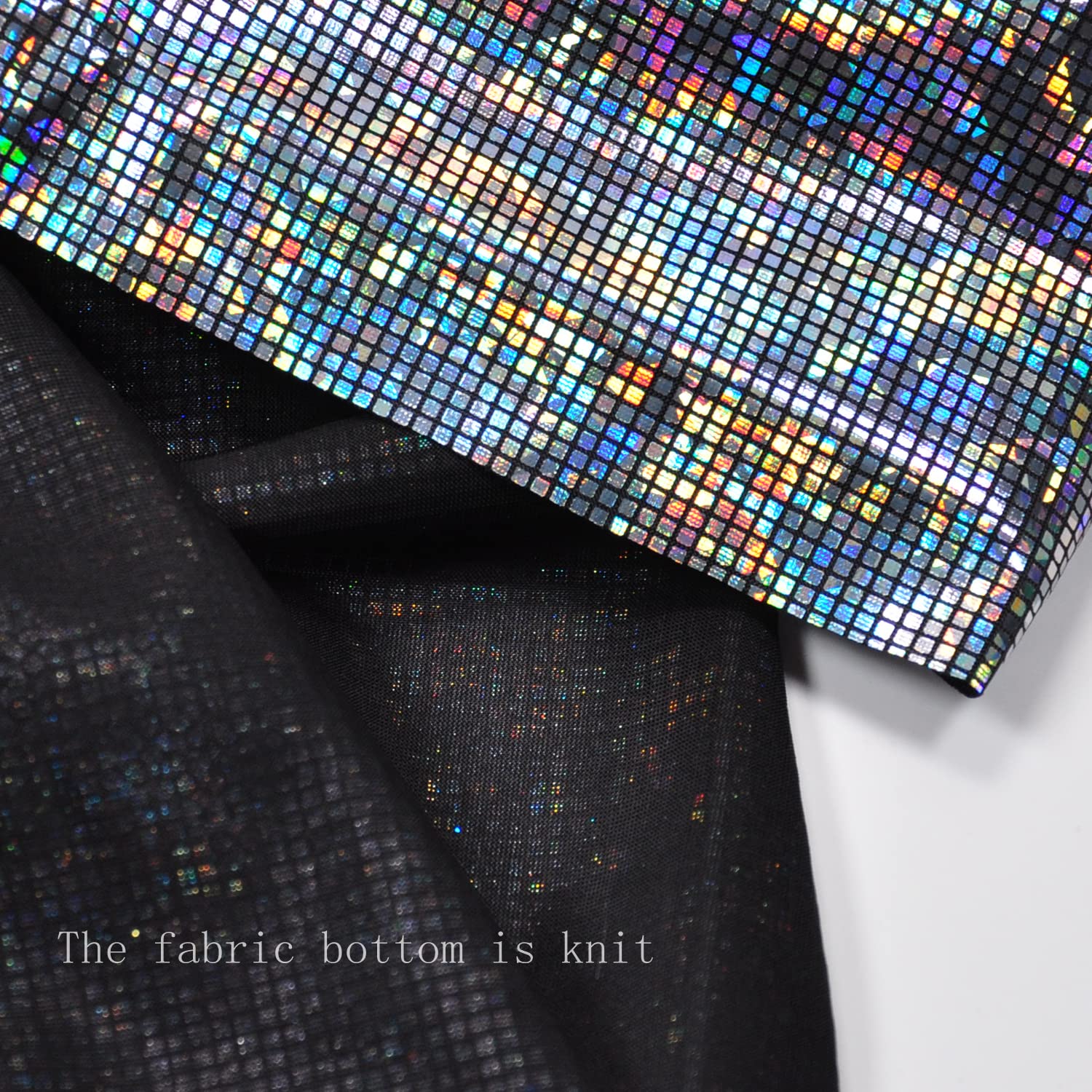 Yutone Stretch Knit Fabric 57inch Wide Decoration, Apparel, Costume Sewing Quilting Apparel Crafts Décor by Yard (Iridescent Hologram Silver 1Yard)
