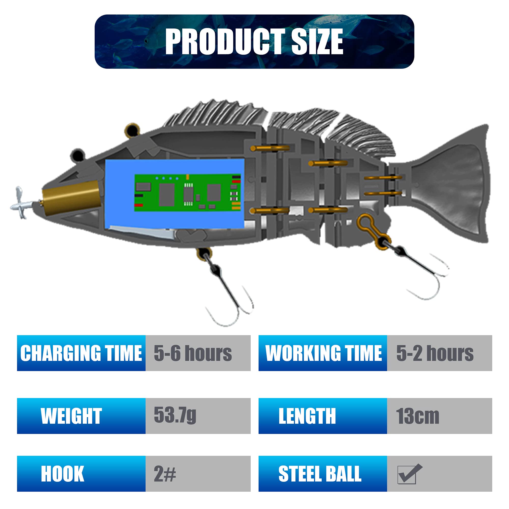 Actume Electric Fishing Lure 5.5'' Robotic Wobblers Bait Auto-Swimming 4 Segment Swimbaits USB Rechargeable LED Light Self-propelling Lure Tackle (Set G)