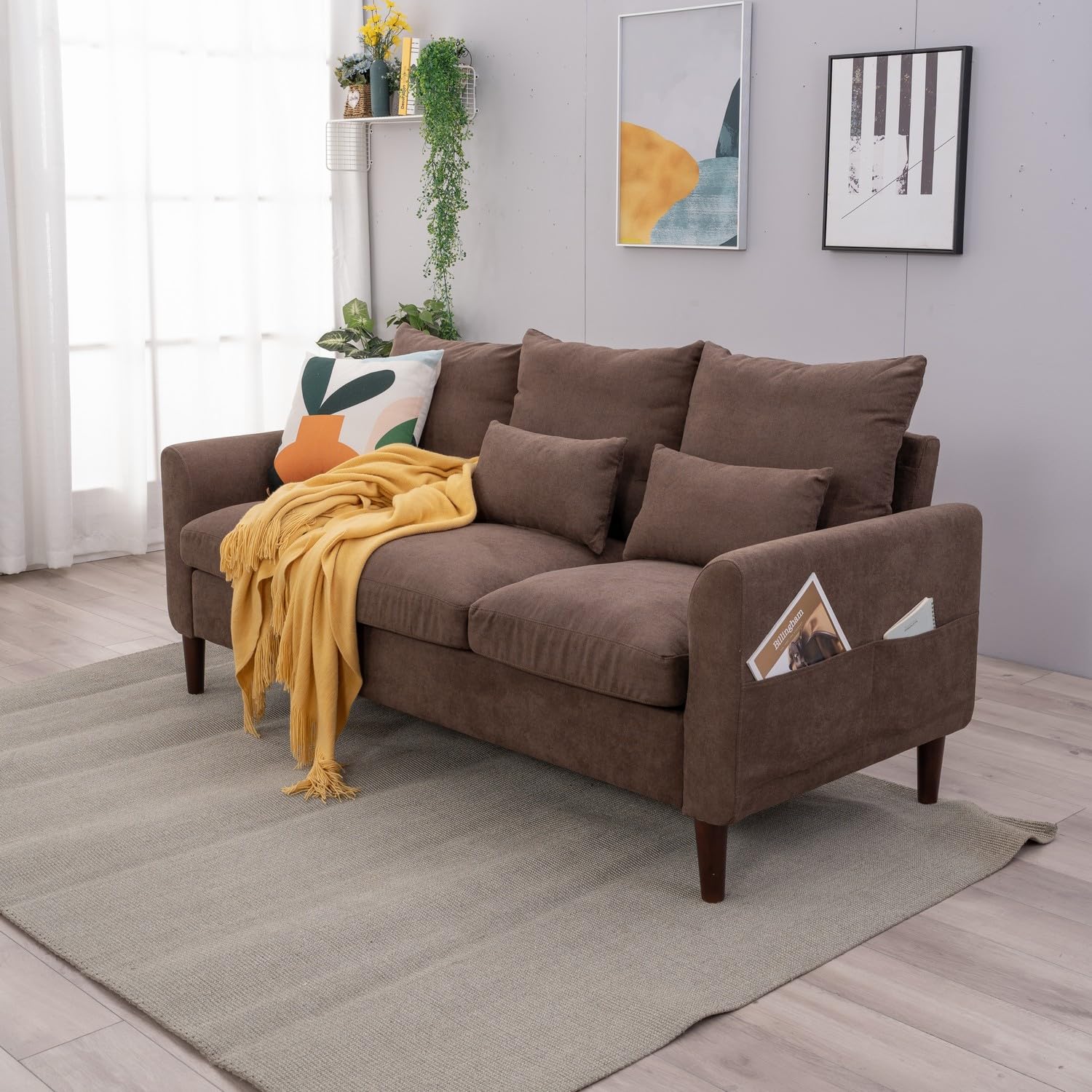 Panana Sectional Sofa 3 Seat Couch, Modern Sofa with Solid Wood Legs, Couches Sofas for Living Room Apartment Bedroom, Comfortable Small Couches for Small Spaces (Black Faux Leather-Track Arm)