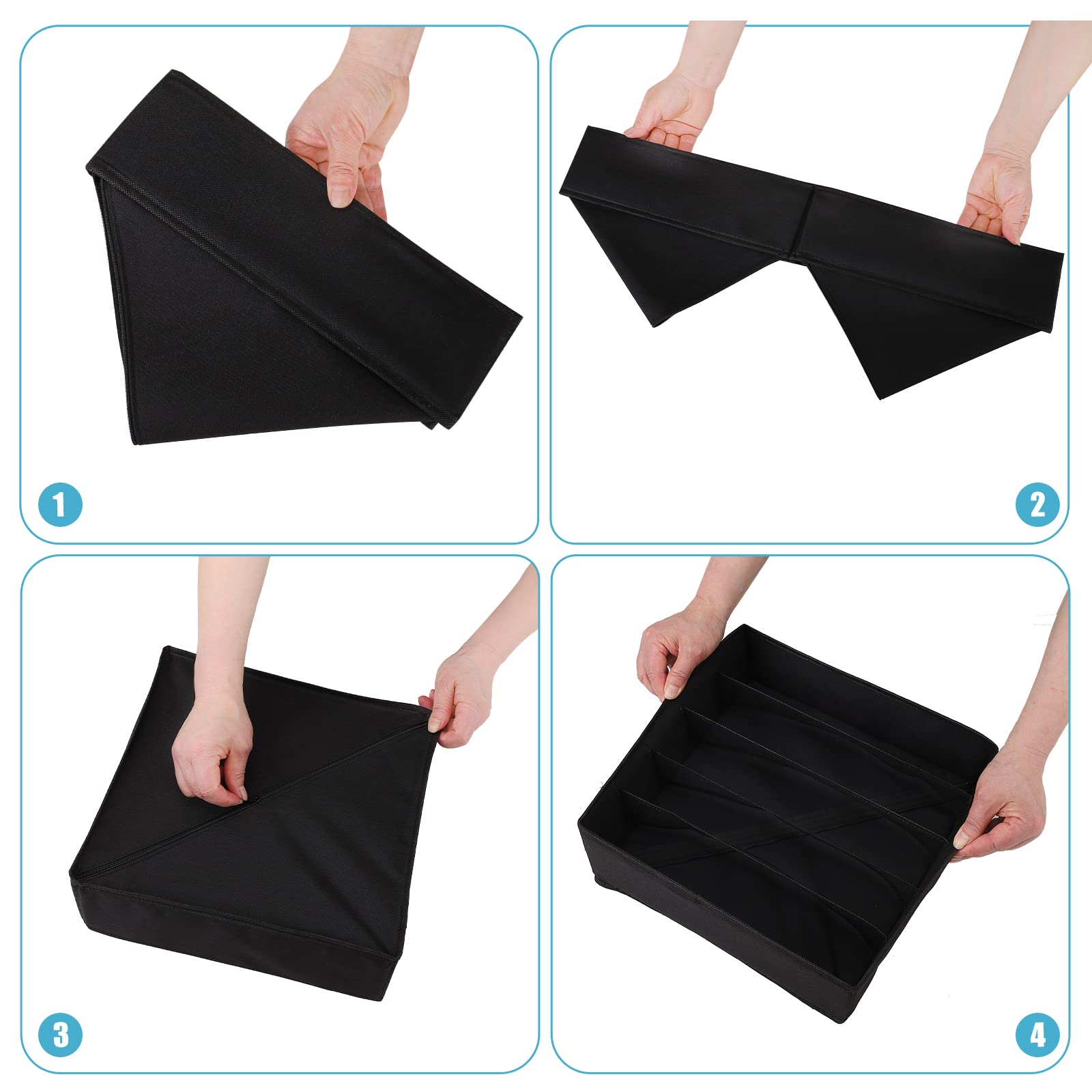 Boudar Black Foldable Dresser Drawer Organizers Underwear Organizer Dividers,5 Cell Foldable Storage Boxes Drawer under Cabinet Organizer for Bra,Underwear,Socks, (Black)