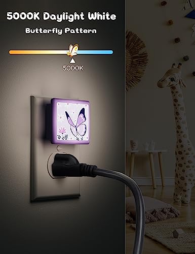 LOHAS Butterfly Night Light for Kids [2-Pack], Girls LED Wall Decor, Plug into Wall Lights, Dusk-to-Dawn Sensor, Cute Nursery Plug in Nightlight, for Kids Room, Bathroom, Bedroom Décor, Children Gift