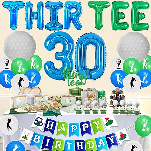 Balterever Golf 30th Birthday Decoration Thir-Tee Birthday Golf Decorations with Thir-Tee Birthday Banner Thir-Tee Birthday Cake Cupcake Toppers Golf Ball Foil Balloon for Golf Theme Birthday Supplies