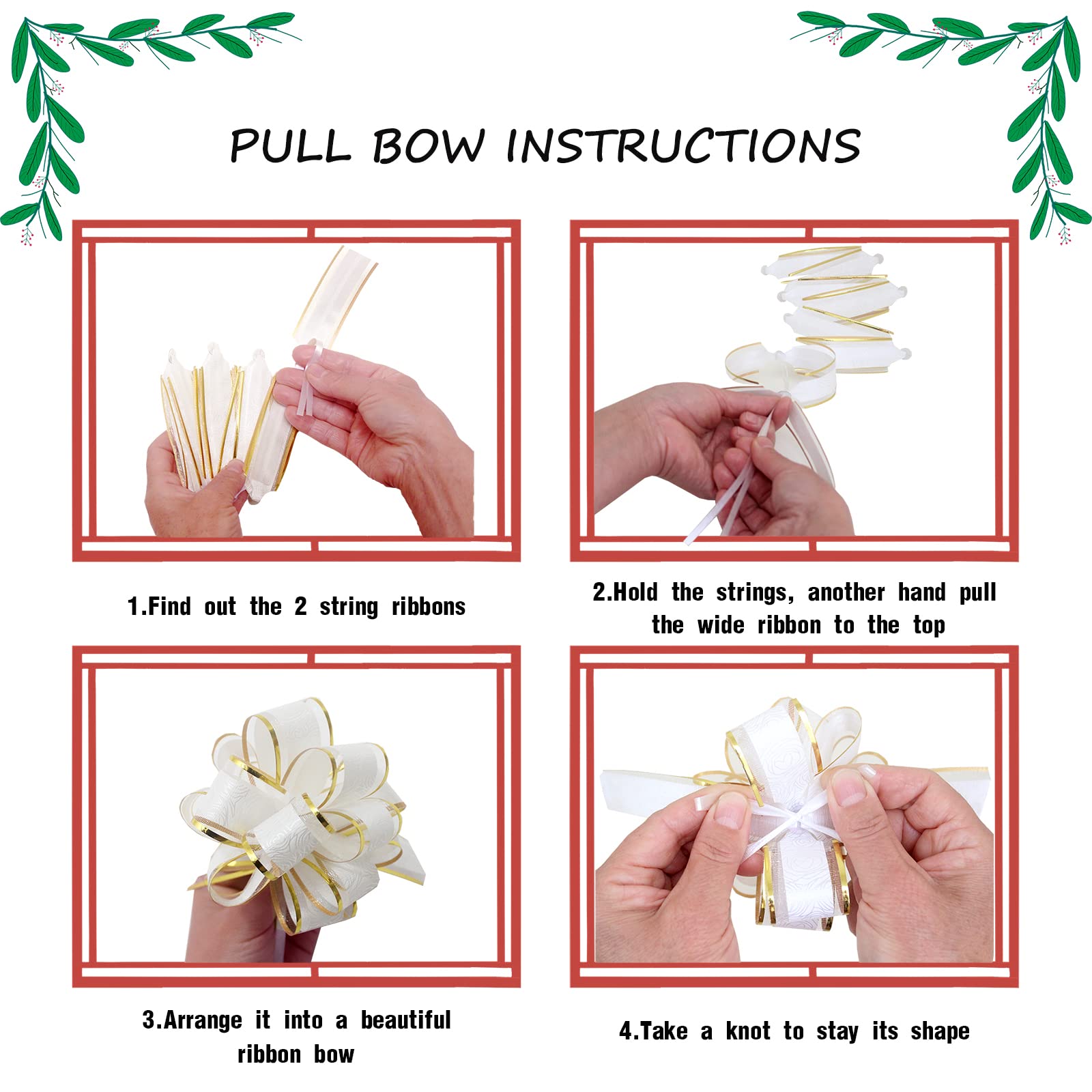 WEWILUCK Gift Bow for Gifts Wrapping, 10 PCS White Pull Bows with Golden Line for Christmas Tree, Xmas Presents, Wedding Decor, Basket Decoration, Birthdays, Holidays Present Wrap Supplies