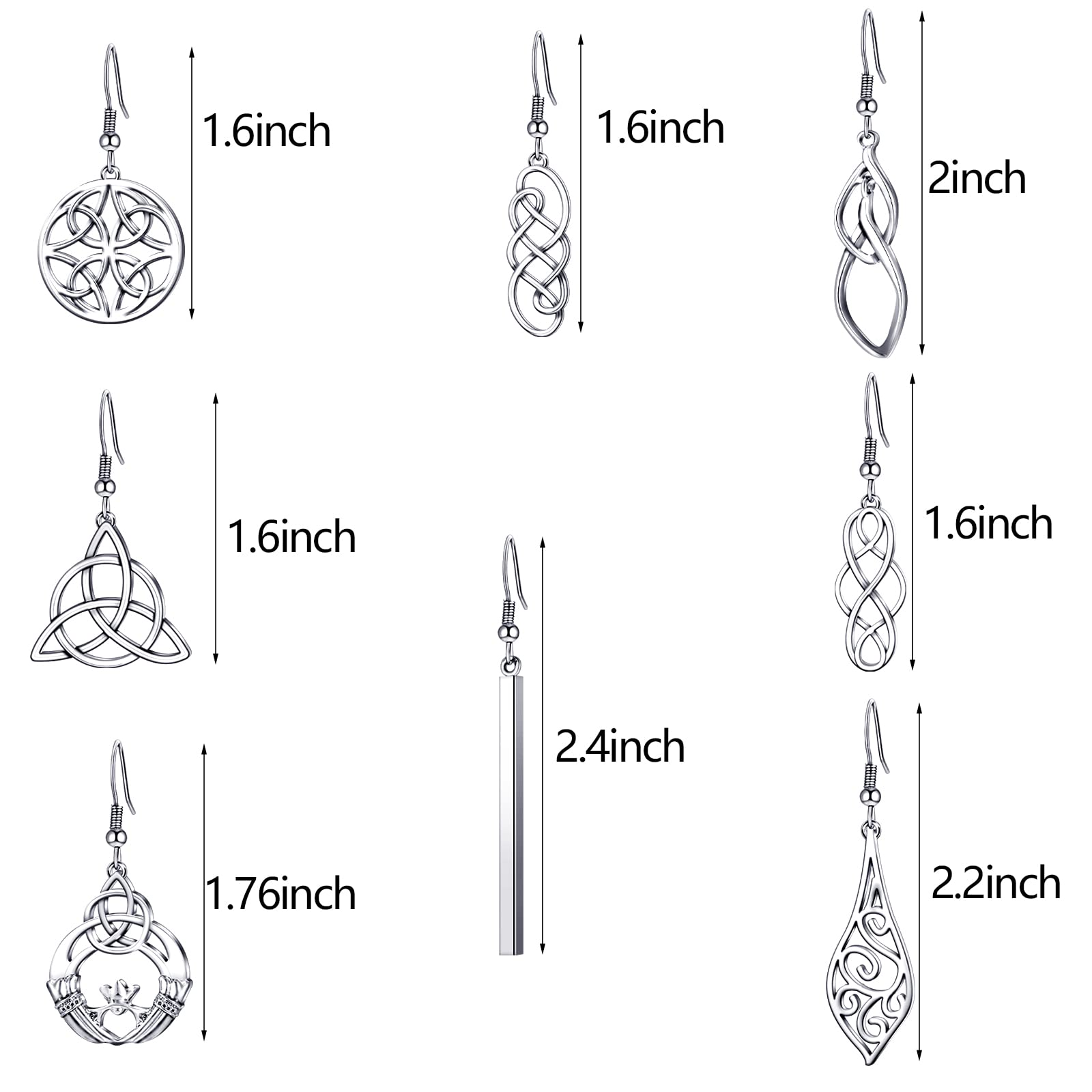 8 Pairs Celtic Knot Dangle Earrings Silver Knot Drop Earrings Hook Earrings