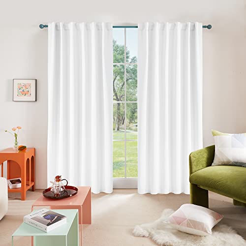 Deconovo Pure White Curtains for Living Room, Back Tab and Rod Pocket Curtain for Bedroom 84 Inches Long, 52x84 Inch, 2 Panels