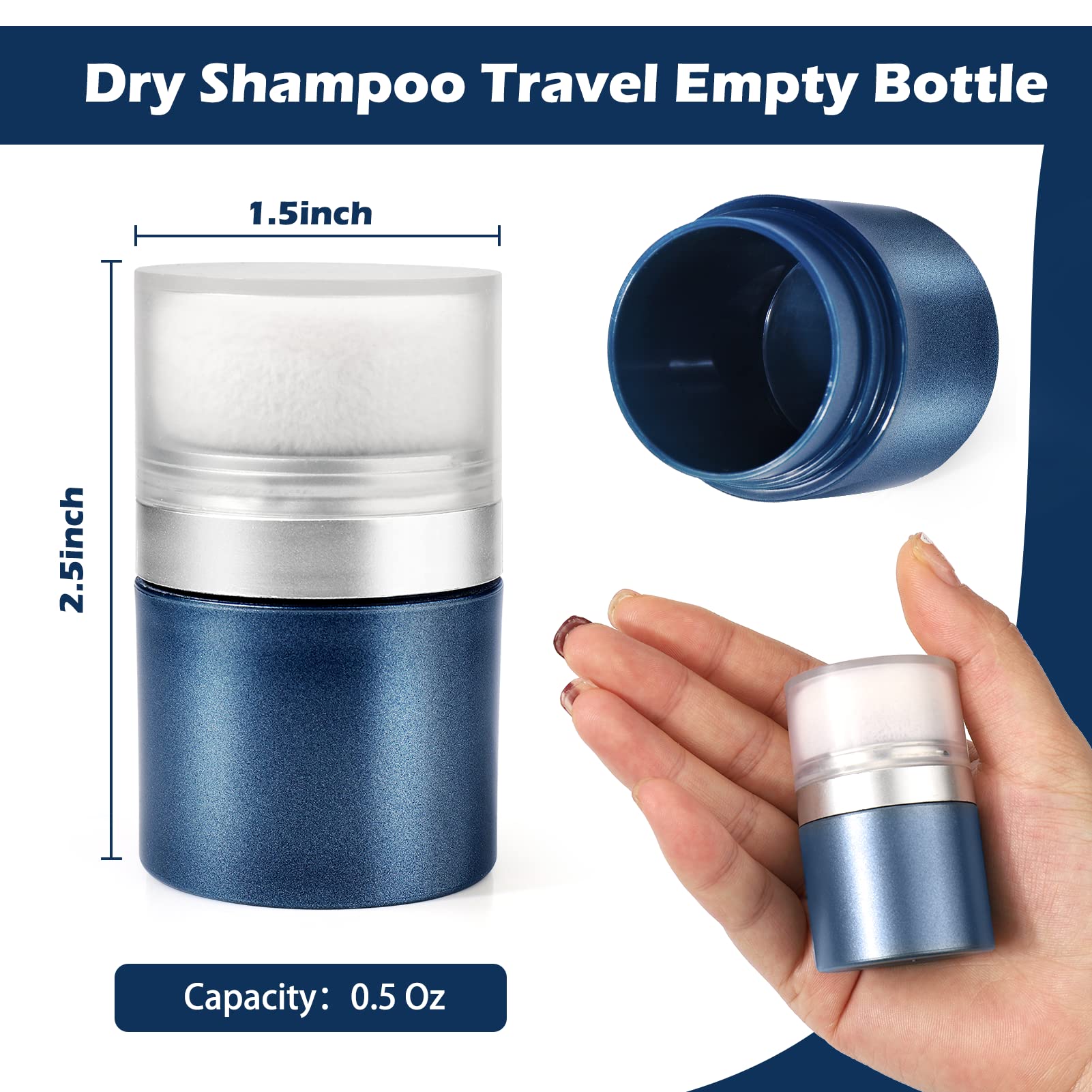 BABORUI Travel Size Dry Shampoo Empty Bottles, Mini Powder Puffer Bottle, Powder Dry Shampoo Refillable Travel Bottles, Reusable TSA Approved Travel Bottles for Dry Shampoo