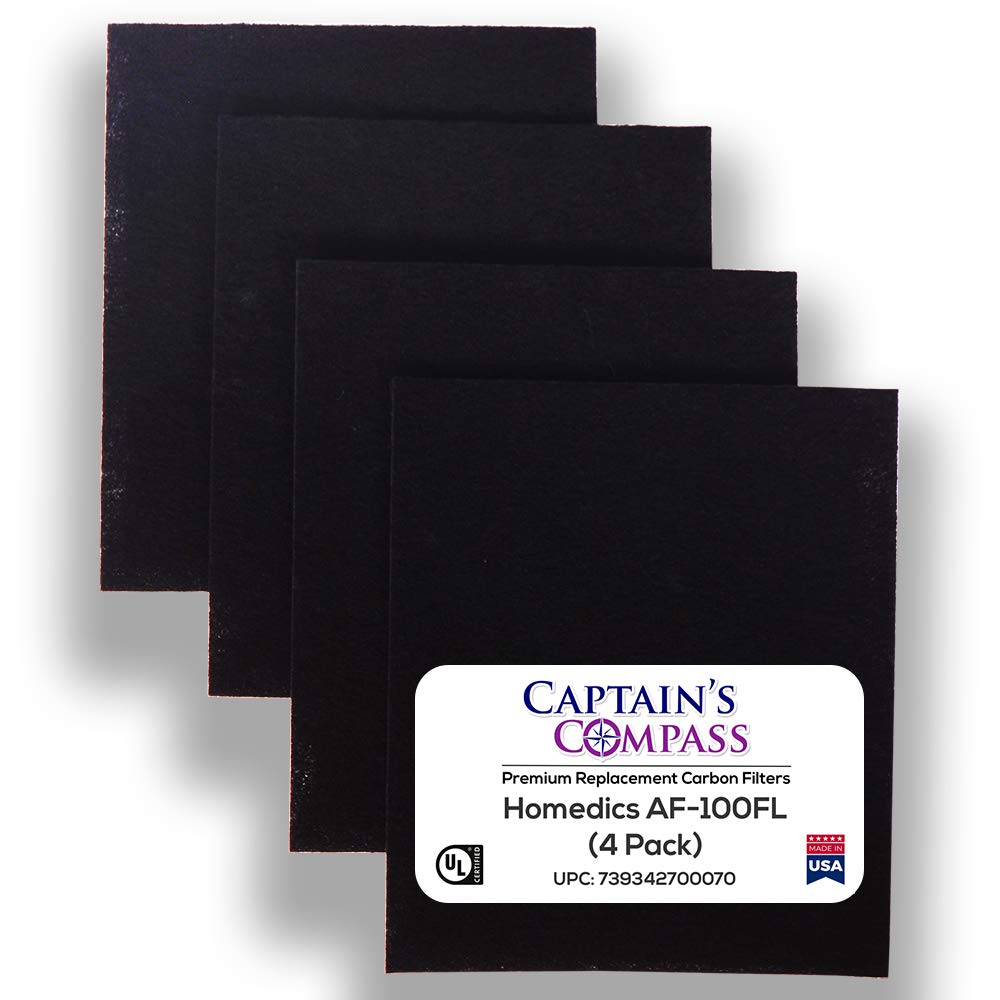 CAPTAIN'S COMPASS Replacement Carbon Filter 4-Pack for Homedics AF-100 Air Purifier, AF-100FL, Made in USA, 4 Pack