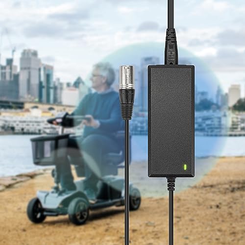 ANTOBLE 24V 2A Scooter Charger Compatible with Pride Mobility Go-Go Elite Ezip Jazzy Power Chair XLR Electric Scooter Battery Charger for Pride Mobility Scooter Parts Power Supply Adapter Replacement
