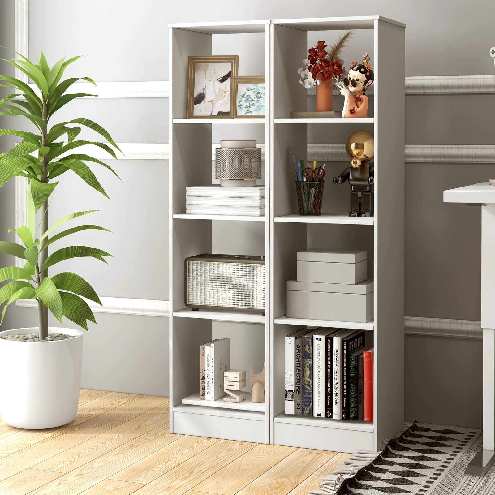 Tangkula 4 Cube Bookshelf, Freestanding 5 Tier Open Bookcase, Modern Cube Storage Organizer with Anti-toppling Device, Multipurpose Wooden Display Shelving for Living Room Study Office (1, 4-Cube)