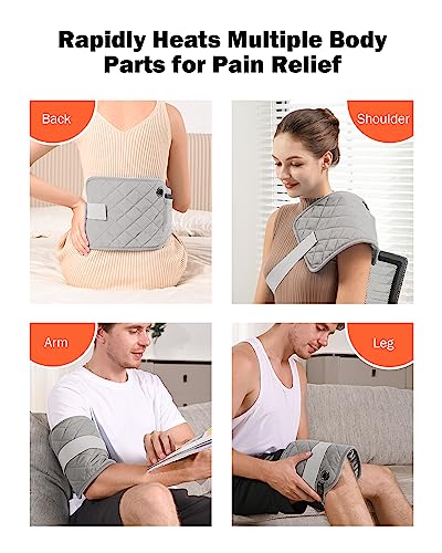 Cordless Heating Pad, Portable and Rechargeable for Back Pain, Neck and Shoulders and Cramps, Ultra-Soft 9.8" x 15.7" with Adjustable Strap, 3 Heat Settings & Fast Heating, w/ 5000mAh Battery - Gray
