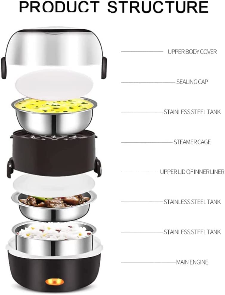 Lunch Boxes, Portable 3-Layer Electric Lunch Box 2L Heat Steamer Pot Heating Rice Cooker Food Insulation Rice Cooker 110v 200w Stainless Steel lunchbox