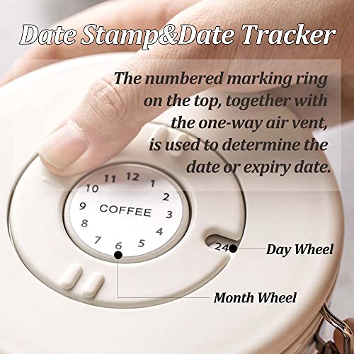 ANTOWALL Coffee Containers Stainless Steel 1.8L Coffee Jar Canister Airtight Storage Coffee Tank With Scoop & Date Tracker For Coffee Bean, Tea, Sugar, Flour (Black)