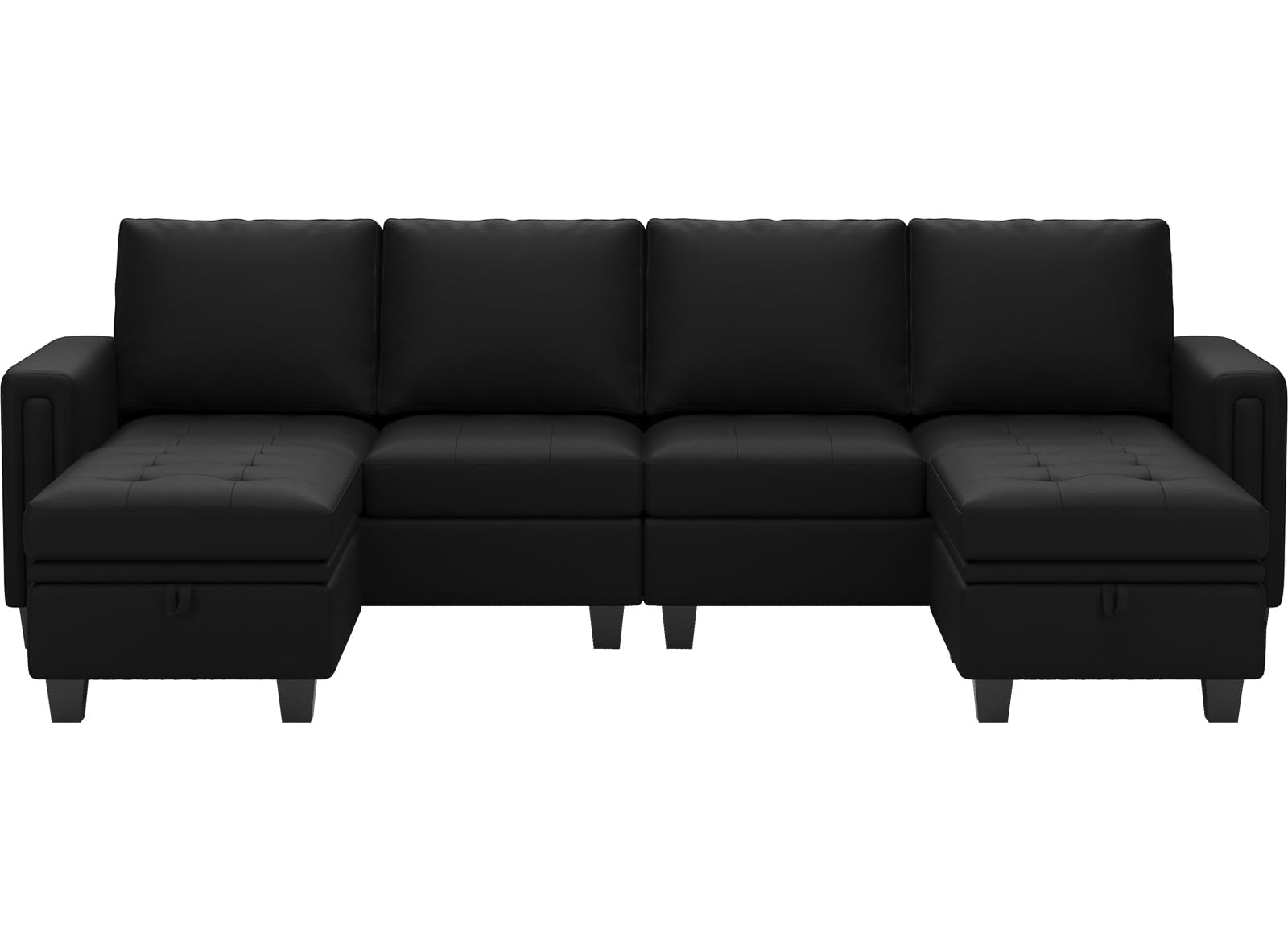 Belffin Faux Leather U Shaped Sectional Sofa Couch with Storage Ottoman Leather Convertibel Sectional Sofa with Reversible Chaises Black