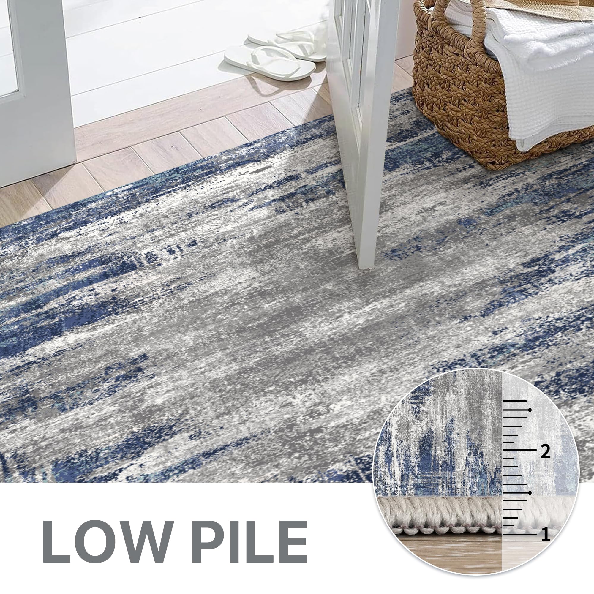 BEIMO 8X10 Area Rugs for Living Room Bedroom, Modern Abstract Blue Print Indoor Machine Washable Area Rug, Distressed Throw Non Slip Backing Runner Rug for Hallway Entryway