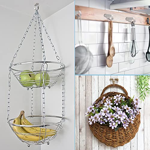Bivethoi 12 Pcs Stainless Steel Screw Mounted Ceiling Hooks, Under-Shelf Clothes Hook, Heavy Duty Towel/Robe Coat Hook Hanger J-Shaped Hook for Bathroom Kitchen Cabinet Decoration