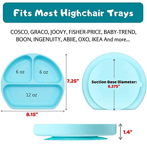 Silicone Baby Feeding Set | Suction Plate for Toddlers + Pocket Bib + Bendable Spoon | BPA Free | Dishwasher, Microwave and Oven Safe (Blue)