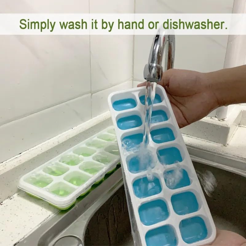 ARC Silicone Ice Cube Trays Freezer 1 TRAY, Easy-Release, Dishwasher safe, Flexible 14-Ice Cube Trays with Spill-Resistant Lid, LFGB Certified and BPA Free, Reusable, Stackable with Covers (Blue)
