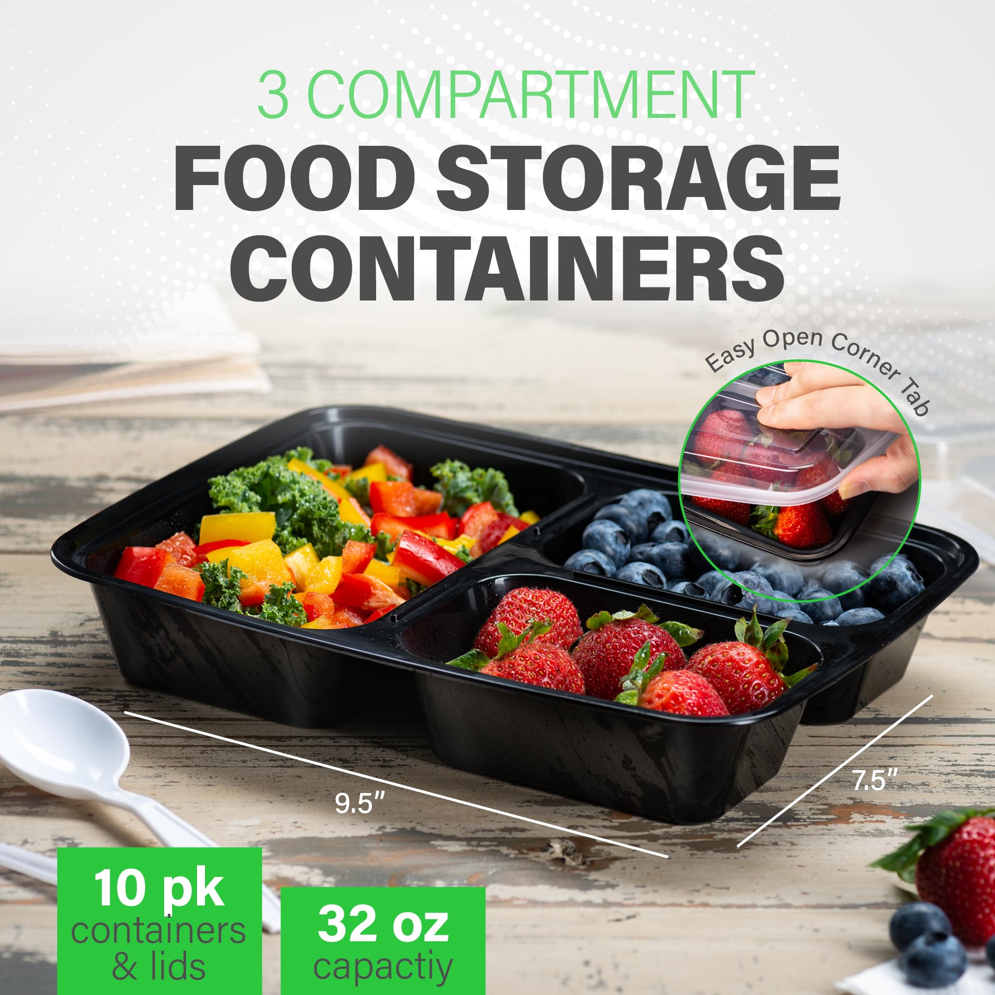 Ez Prepa - 10 Pack Bento Box Meal Prep Containers - Adult Bento Box & Lunch Box Containers - Dishwasher Safe Lunch Containers - Bento Lunch Box & Snack Containers - Meal Prep Container Microwave Safe