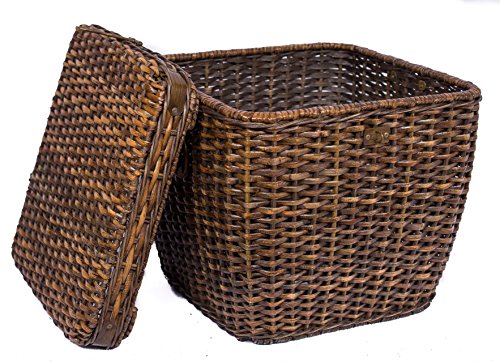 BIRDROCK HOME Rattan Peel Storage Cube with Removable Lid - Spacious Woven Organizer for Shelves - Natural Brown Decorative Cubby for Shoes, Books, Home Decor, and Office - Stylish 16.5 Inch Square