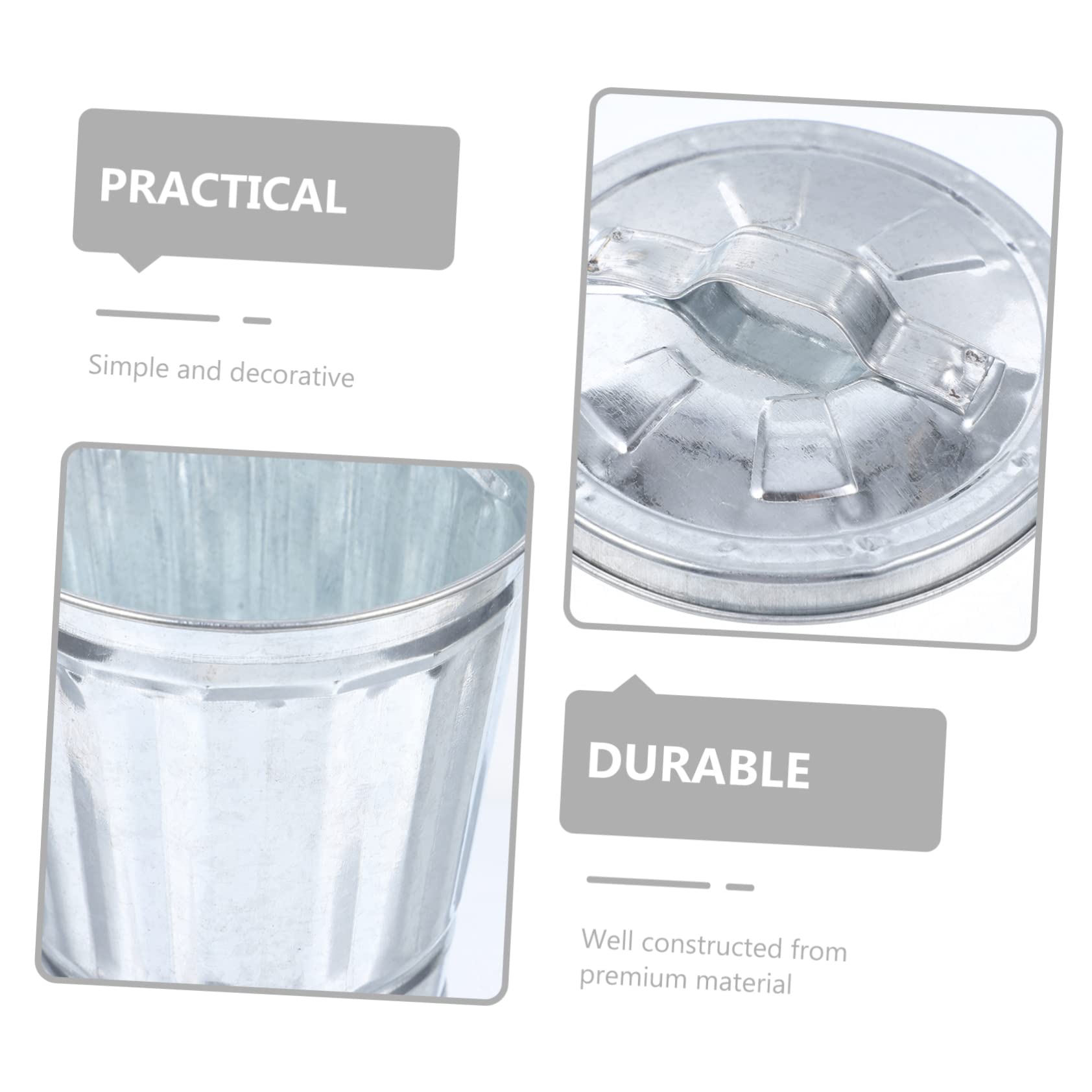 HOMSFOU 2pcs Tin Bucket with lid Litter Container Vintage Utility Pail dust bin Garbage Bucket Table Trash can Mini pots Countertop Trash Container Plant Office Galvanized Iron Miniature