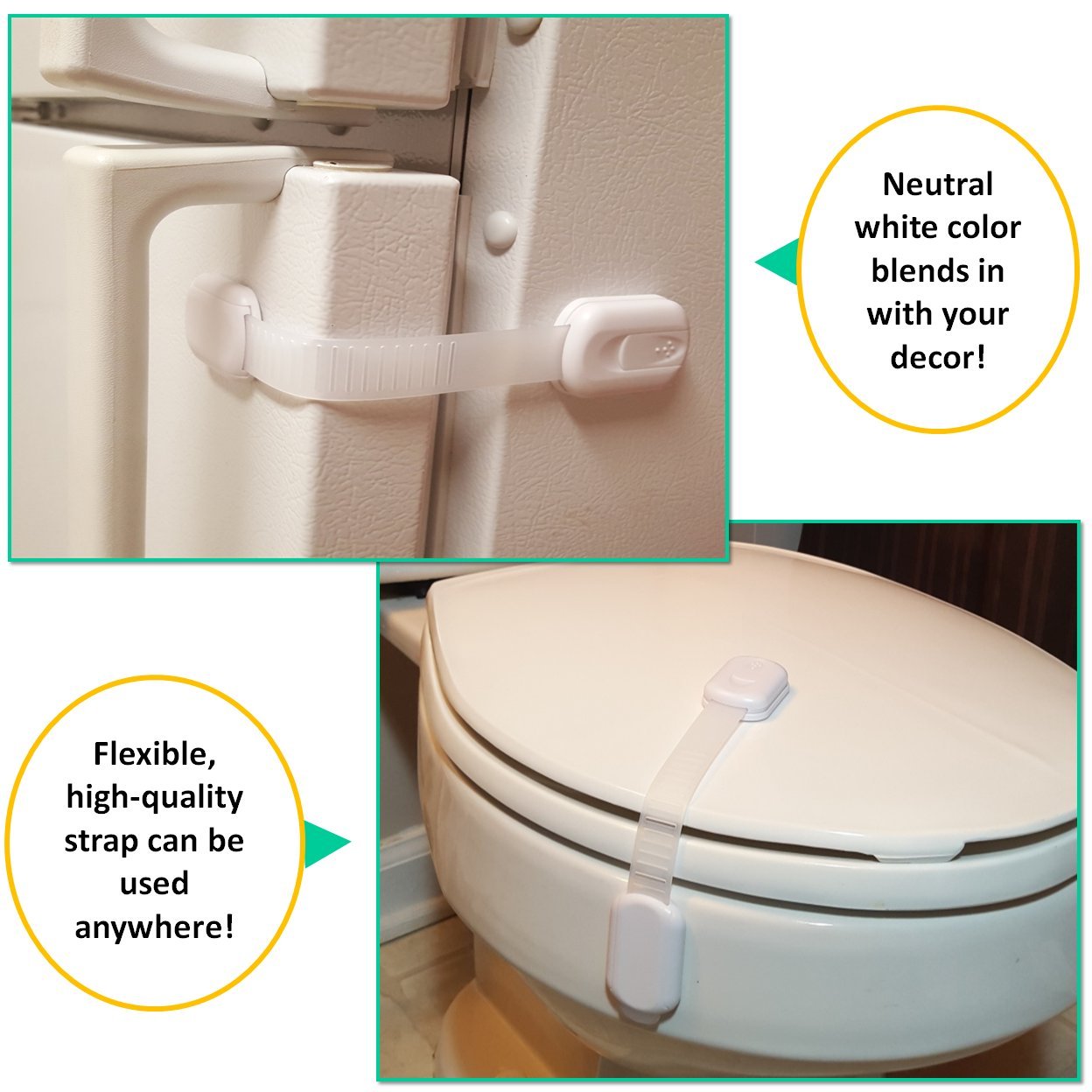 EliteBaby Baby Proofing Adjustable Child Safety Cabinet Locks, 8 Pack - Babylock Cabinet Latches to Baby Proof Cabinets, Drawers Locks | Child Safety Locks | No Drilling | 3M