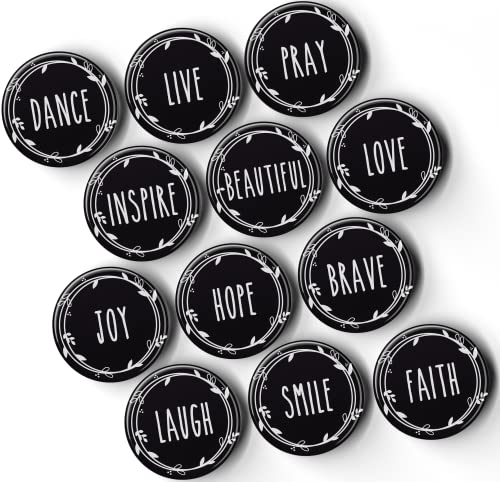 BabyPop! Newest Design Black 12 Pack Round Glass Refrigerator Magnets, Trendy Inspirational Magnet Gift Set for Fridge Cute Decorative Motivational Whiteboard Magnets for Office Locker Home & Kitchen