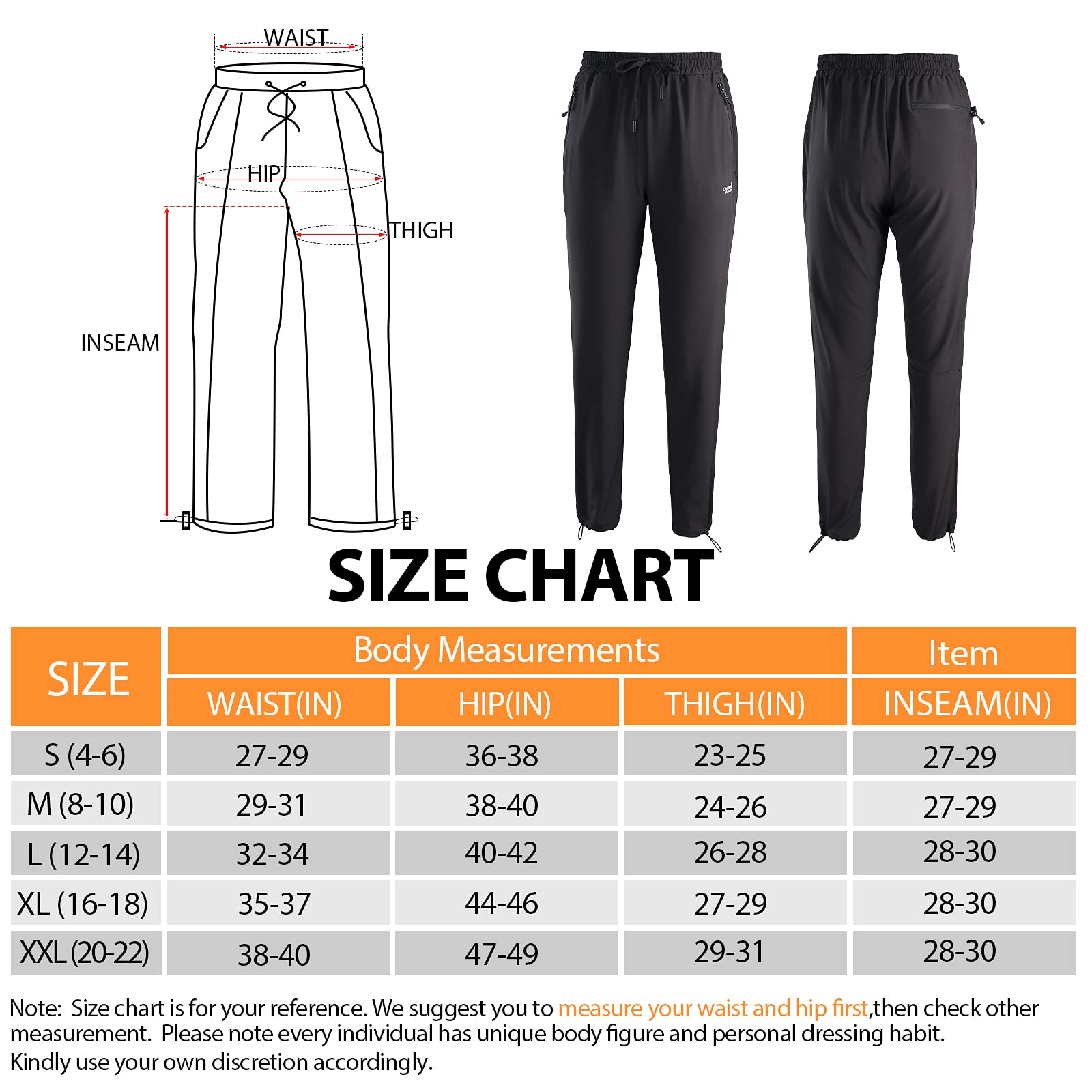 apollo walker Women's Hiking Pants Casual Quick Dry Cargo Capri, Active Lightweight Jogger Outdoor, UPF 50+ Black
