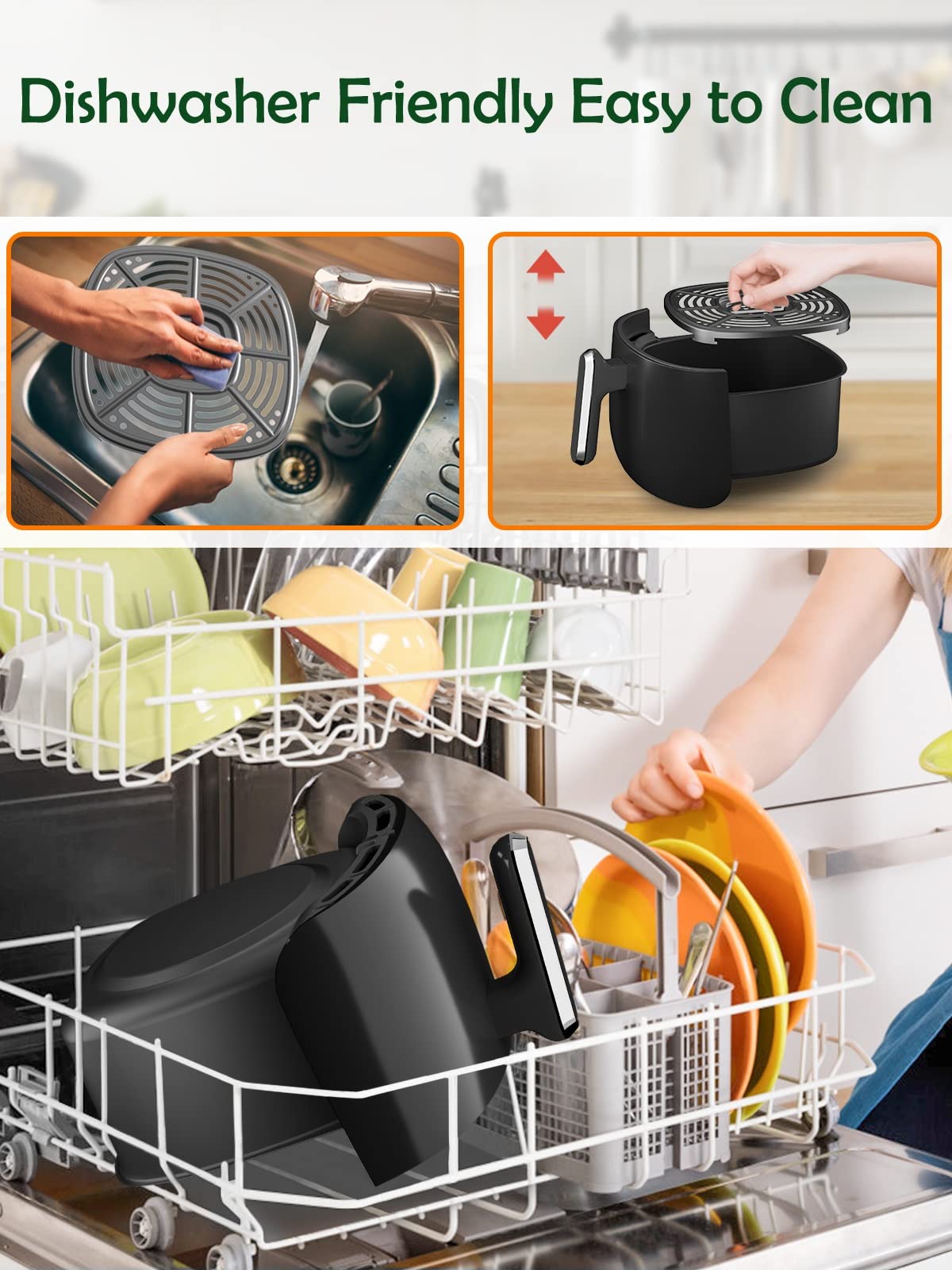 Air Fryer 8 Preset Menus 4.5 QT Airfryer Easy to Use with Adjustable Temperature Control with 8 Cooking References Nonstick Tray Auto Shutoff 1400W Hot Air Fryer Black