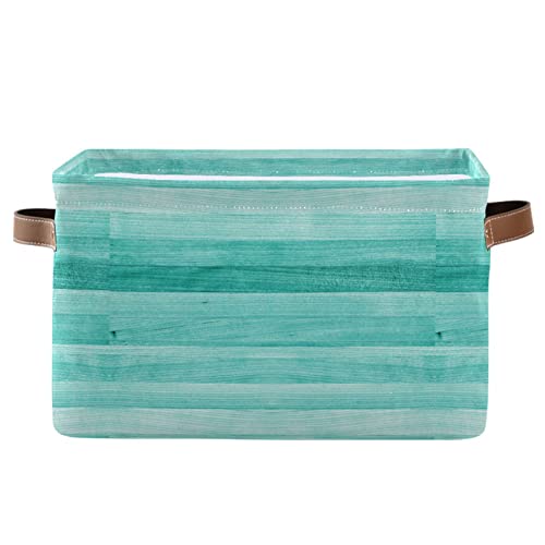 ALAZA Teal Turquoise Green Wood Large Storage Basket with Handles Foldable Decorative 1 Pack Storage Bin Box for Organizing Living Room Shelves Office Closet Clothes