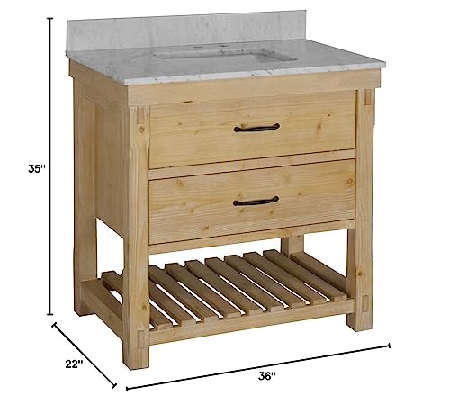 Birmingham 36-inch Bathroom Vanity (Carrara/Driftwood): Includes Driftwood Cabinet with Authentic Italian Carrara Marble Countertop and White Ceramic Sink