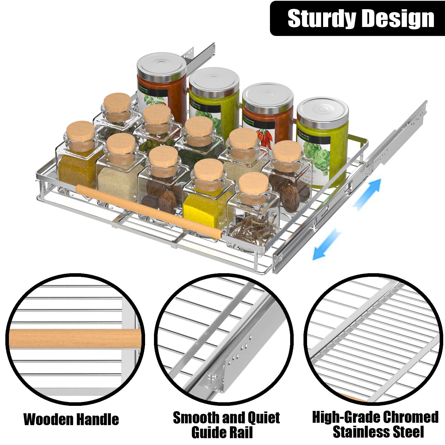 ARCCI Expandable Pull Out Cabinet Organizer 2 Pack, Heavy Duty Slide Out Pantry Storage Shelves, Sliding Drawer Organizer Rack for Kitchen Cabinets, Under Sink, Home, 17.1"-28" W x 22.4" D