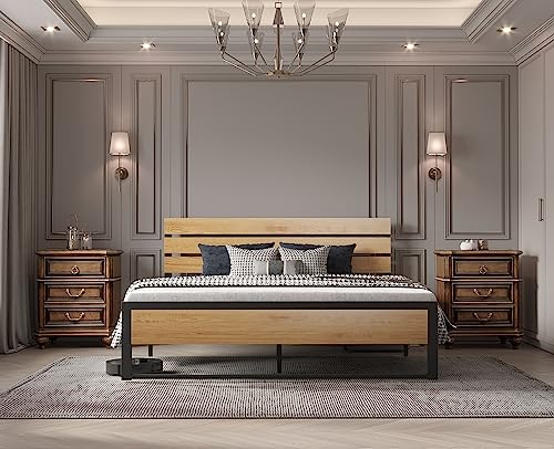 BONSOIR Full Size Bed Frame Steady Steel Platform with Wood Headboard/Footboard,No Box Spring Needed, Easy Assembly, Squeaking Free (Full Size)