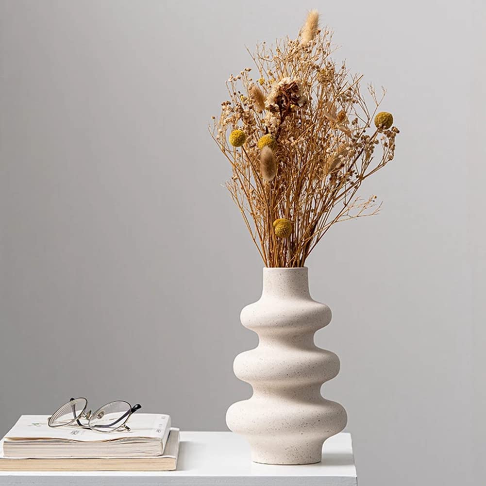Camisin Ceramic Vase Beige Plant Pot Home Decor Flower Arrangement Garden Living Room Office Desktop Decoration Crafts