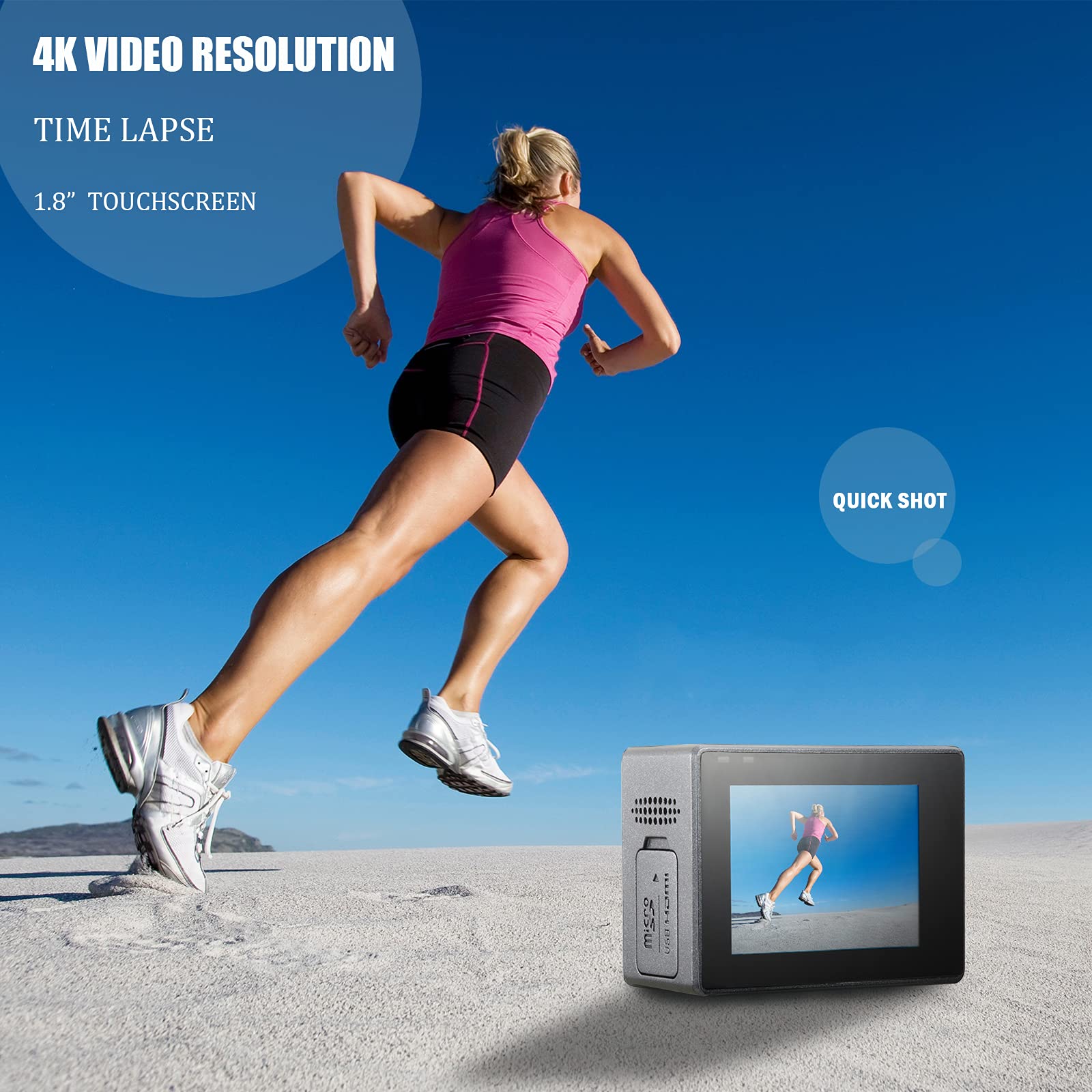 AEE Silver 4K WiFi Sports Action Camera, Ultra HD 133 Feet Waterproof DV Camcorder with Touch Screen, 16MP Image Resolution, 140 Degree Wide Angle Lens with 4X Digital Zoom