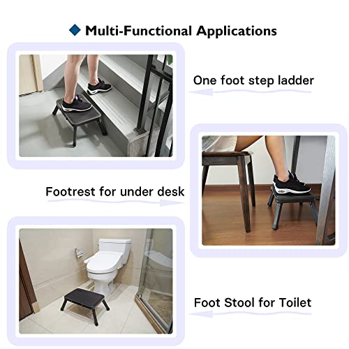 BONTEC One Step Stool, Portable Folding Metal 1-Step Steel Ladder Stool, 330lbs Capacity Foldable Wide Single Black Foot Stool for Adults or Children in Kitchen Toilet RV Camping Office