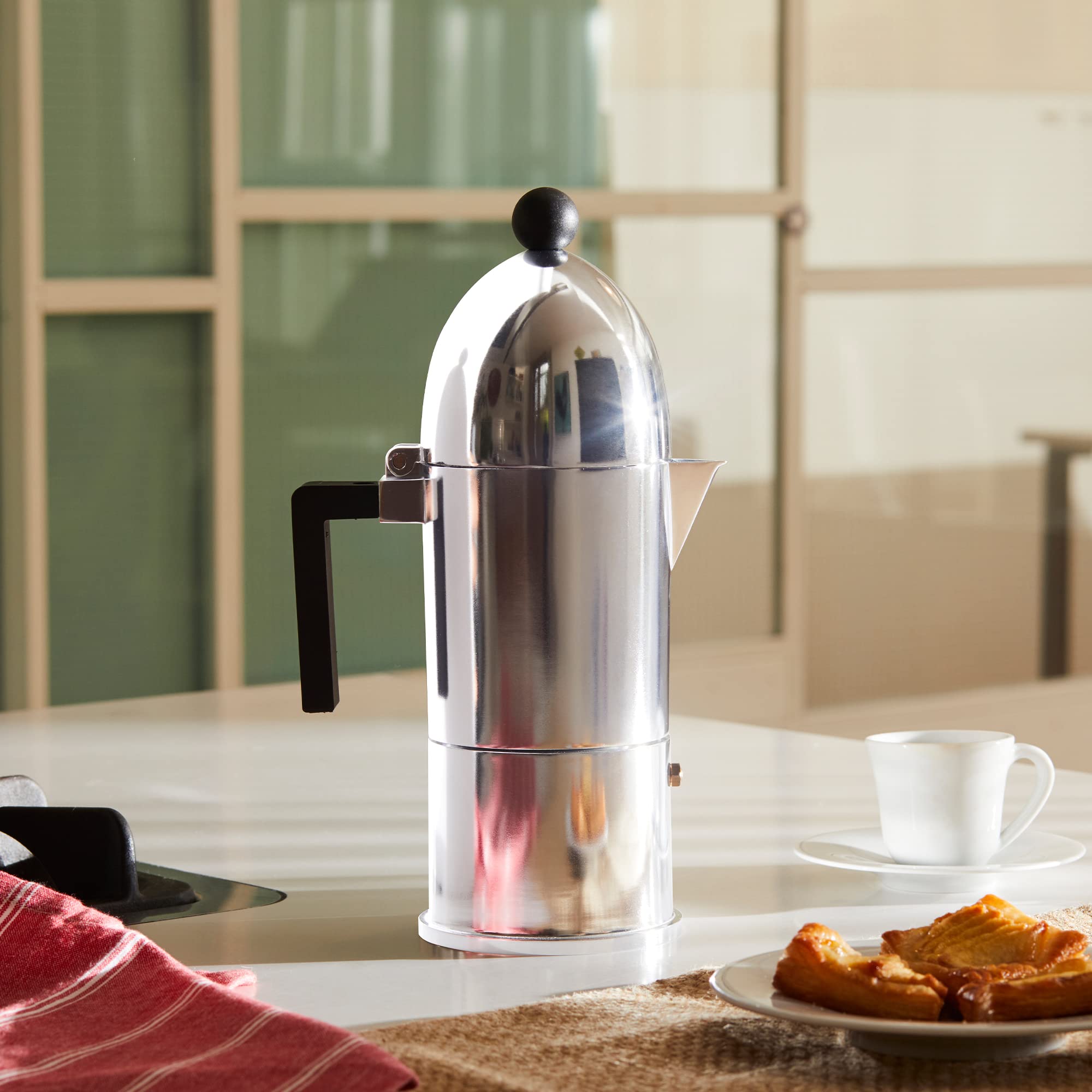 Alessi A9095/6 B La Cupola 6-Cup Silver Aluminum Espresso Maker With Black Handle