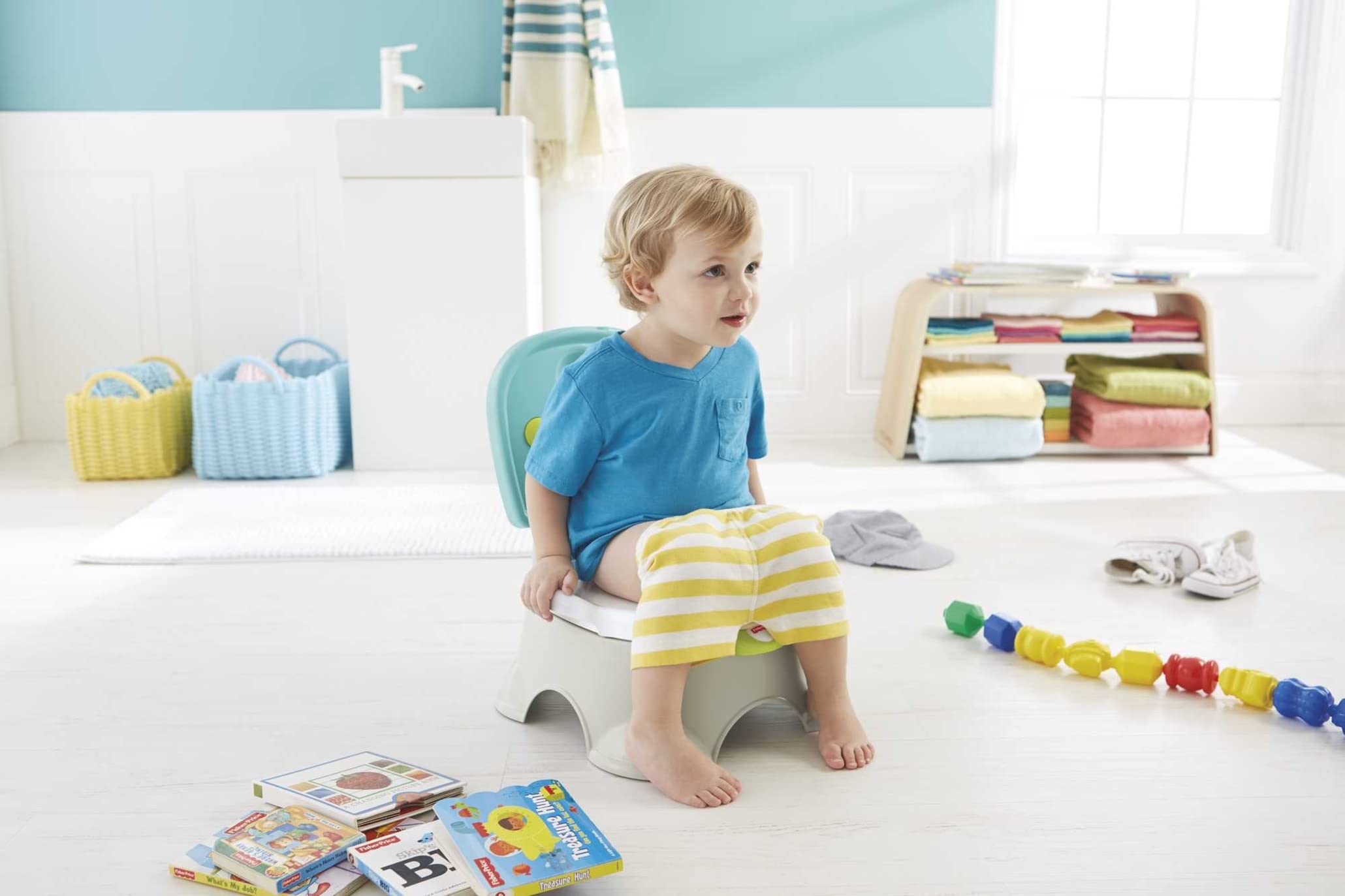 Fisher-Price Toddler Toilet Royal Stepstool Potty Training Seat with Music plus Removable Ring and Bowl, Blue