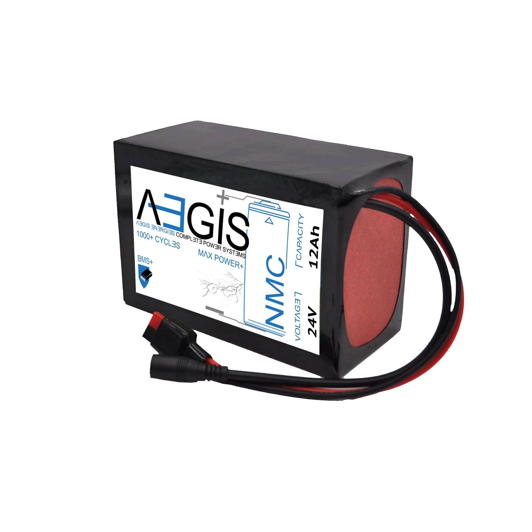 Aegis Battery 24V 12Ah (Lithium Battery + Charger) Rechargeable High-Energy Li-ion Battery (PVC) with BMS System for e-Scooters, e-Bikes, Solar Applications, Robots