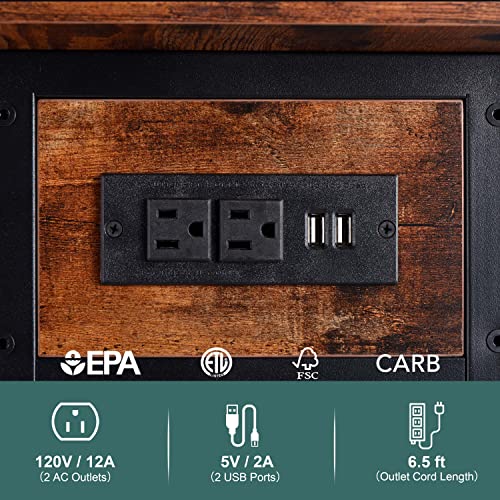 Yoobure End Table with Charging Station, Flip Top Side Table with USB Ports and Outlets, Sofa Couch Table Bedside Table for Living Room Bedroom, Narrow Nightstand with Storage Shelves for Small Space
